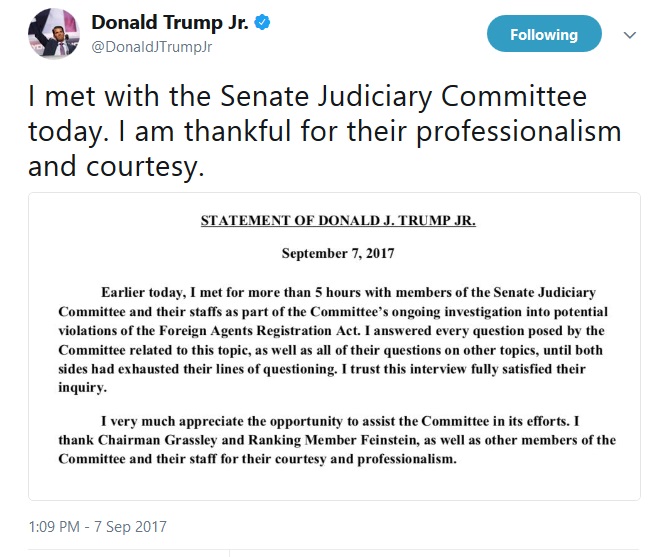 Donald Trump Jr. Testifies To Senate Committee - Full Statement pdf ...