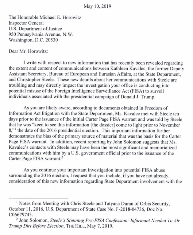 Graham Sends Letters to Horowitz and Pompeo - FBI Backtracks on Self ...