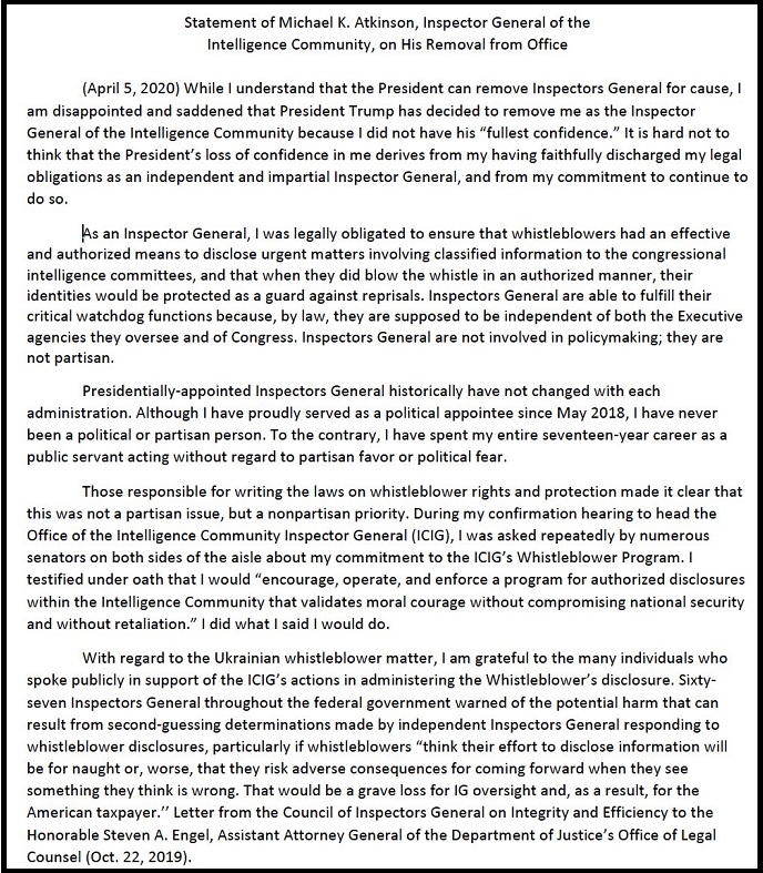 Laughable and Political - Former ICIG Michael Atkinson Releases ...