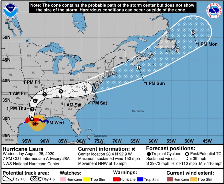 Hurricane Laura Update - Strong Category-4 Storm, 150 MPH Winds ...