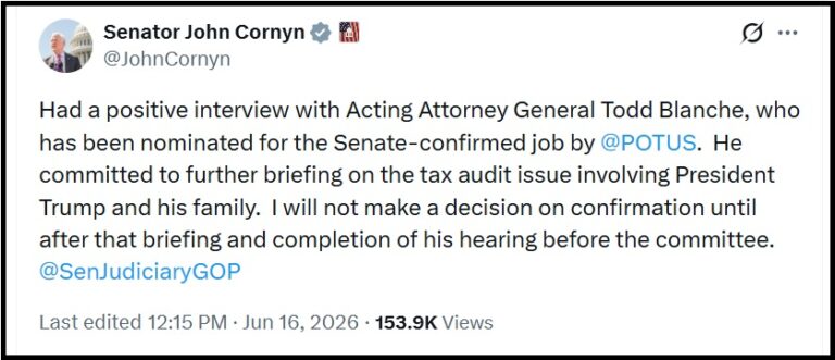 Senator John Cornyn Publicly Says He's Blackmailing President Trump to ...